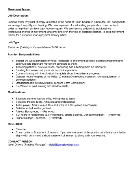 Movement Trainer - Physical Therapy Office | Dance/NYC